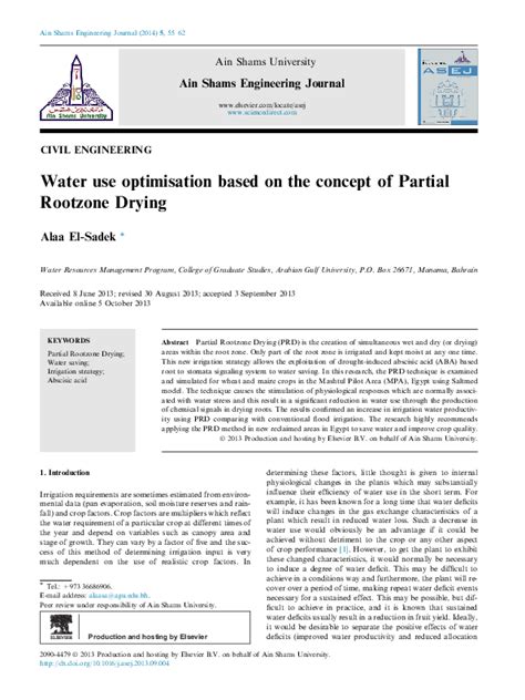 Pdf Water Use Optimisation Based On The Concept Of Partial Rootzone Drying