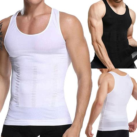 White Mens Slimming Body Shaper Vest Abs Abdomen Slim Compression Shirt