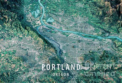 Portland 3d Render Satellite View Topographic Map Horizontal Greeting