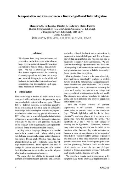 Pdf Interpretation And Generation In A Knowledge Based Tutorial