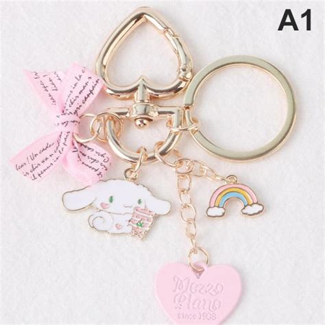 Cute Girls Keychains Car Keys Key Chains Bag Decor Pink Rosette Rainbow Pendant Bd