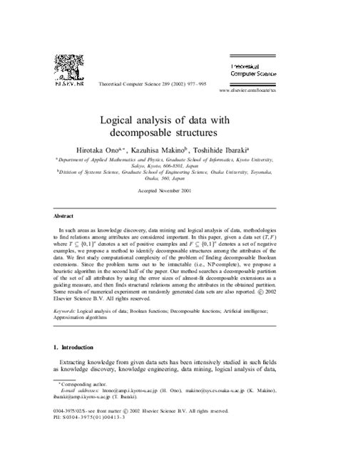 Pdf Logical Analysis Of Data With Decomposable Structures