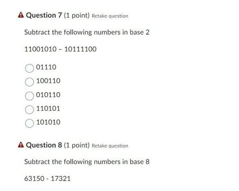 Solved Subtract The Following Numbers In Base 2