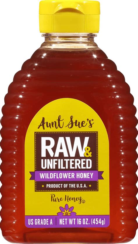 Vegan Aunt Sues® Raw Wild Natural Honey 16 Oz Squeeze Bottle Spoonful