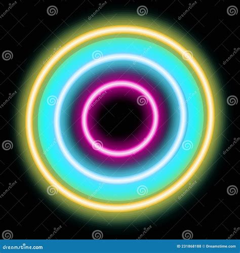 Neon Purple Glowing Geometric Circle Bright Abstraction Cartoon Stock