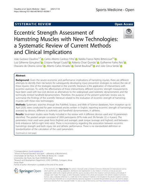 Pdf Eccentric Strength Assessment Of Hamstring Muscles With New Technologies A Systematic