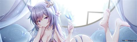 Hot Girl Keqing Lying On Bed Genshin Impact 4K Wallpaper Download