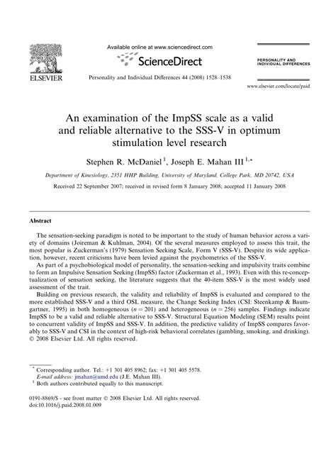 Pdf An Examination Of The Impss Scale As A Valid And Reliable