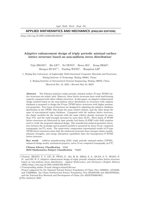Pdf Adaptive Enhancement Design Of Triply Periodic Minimal Surface Lattice Structure Based On