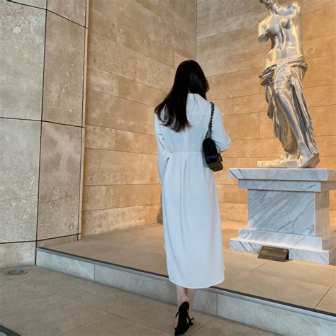 플루리 [바배 최저가] 카라 셔츠 허리스트랩 긴팔 롱원피스 롱ops 하객룩 데일리룩 출근룩 여행룩 하늘색 베이지 봄 여름