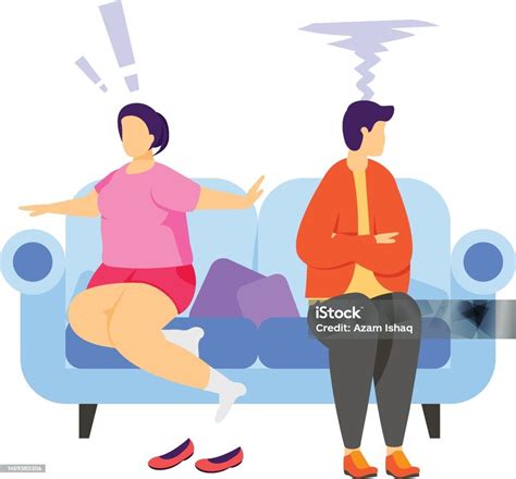화난 젊은 부부는 앉아 있는 동안 서로 등을 돌리고 개념 관계 문제 벡터 아이콘 디자인 기분과 느낌 기호 감정적 인 캐릭터 기호 사회 문제 장면 주식 격노한에 대한 스톡