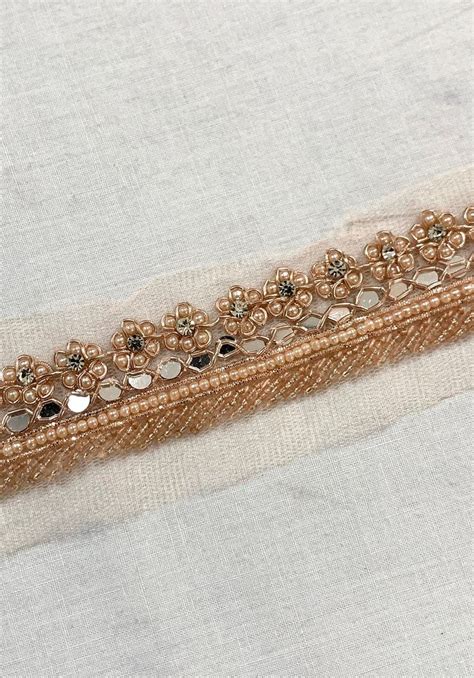 Rose Gold Formal Trim Hand Embroidered Pink Designer Trim Evening