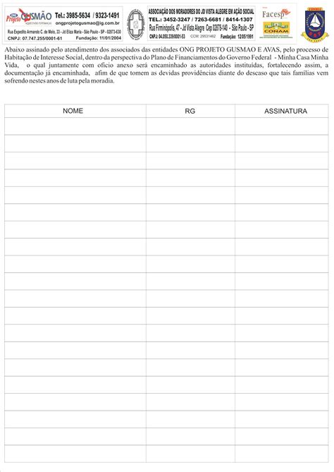 Organização Não Governamental Projeto Gusmão Abaixo Assinado