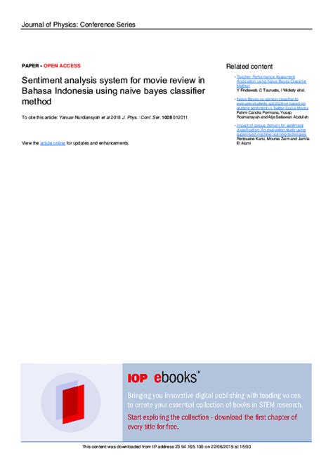 Pdf Sentiment Analysis System For Movie Review In Bahasa Indonesia