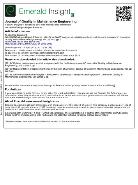 A Swot Analysis Of Reliability Centered Maintenance Framework