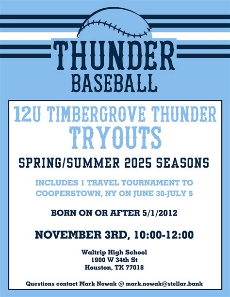 12u Aaa Timbergrove Thunder Spring And Summer 2025 Tryouts Diamond Sports Report