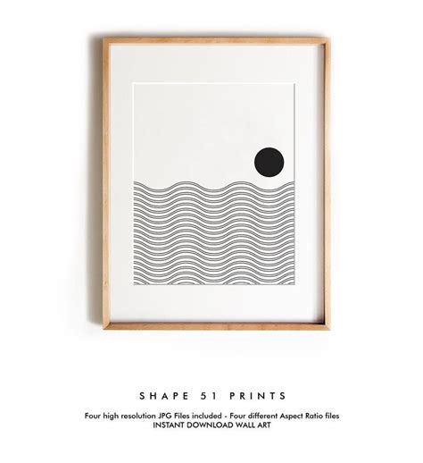 Geometric Ocean Waves Illustration Printable Mid Century Etsy