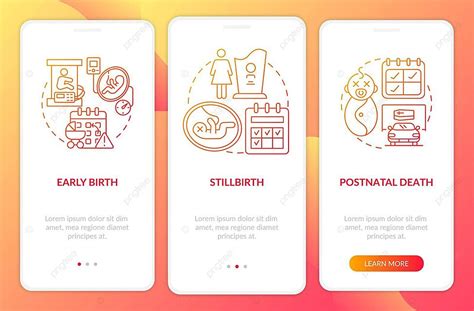 Mobile App Screen Showcasing Onboarding Process With Red Gradient Design And Examples Of