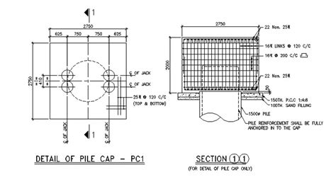 Detail Of Pile Cap Autocad 2d File Download