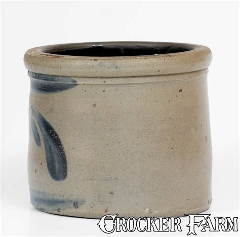 Western Pa Stoneware Small Sized Butter Crock W Freehand Decoration