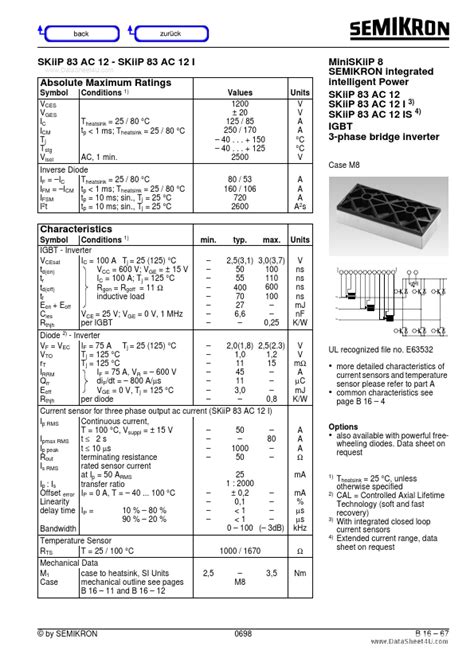 Skiip83ac12is Datasheet Miniskiip 8 Semikron Integrated Intelligent