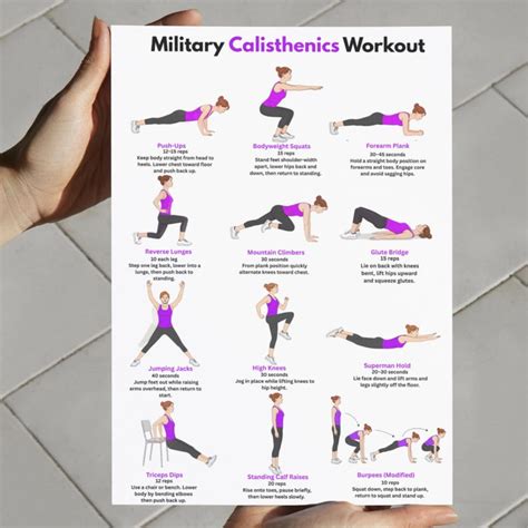 Military Calisthenics Workout Plan Printable Training Chart Full Body
