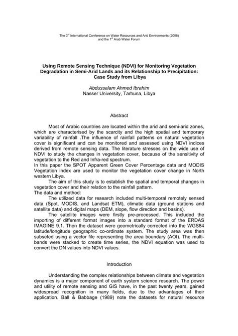 PDF Using Remote Sensing Technique NDVI For Monitoring Remote Sensing Data Enable