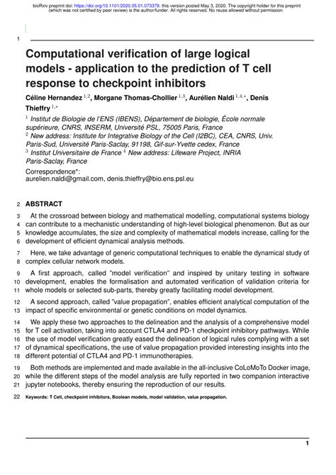 Pdf Computational Verification Of Large Logical Models Application