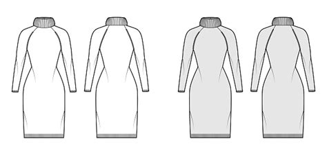 스웨터 드레스 과장 터틀넥 기술 패션 일러스트와 긴 라글란 슬리브 슬림 핏 무릎 길이 0명에 대한 스톡 벡터 아트 및 기타
