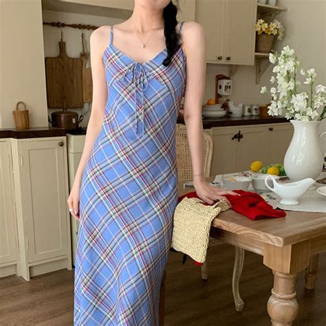 🖤체크 패턴 리본 레이스업 서스펜더 뷔스티에 여름 롱원피스 Mdnc 에이블리