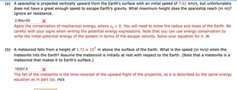 solved a a spaceship is projected vertically upward from