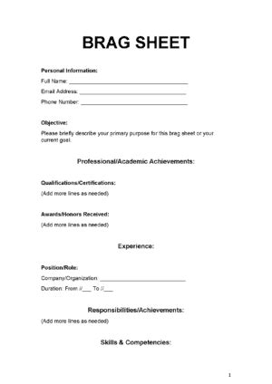Free Editable Brag Sheet Template Word Typeable Pdf Image