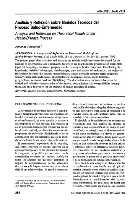 Pdf Análisis Y Reflexión Sobre Modelos Teóricos Del Proceso Salud