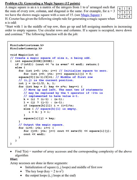 Solved Problem 3 Generating A Magic Square 12 Points A