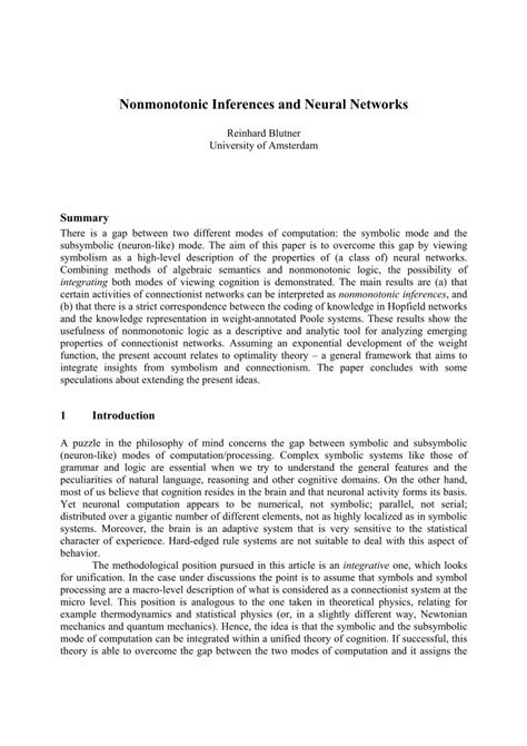 Pdf Nonmonotonic Inferences And Neural Networks The Knowledge
