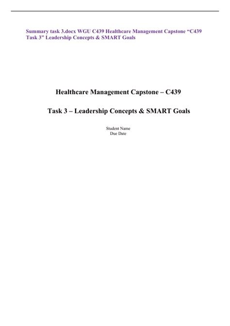 Summary Task 3 Docx Wgu C439 Healthcare Management Capstone “c439 Task 3” Leadership Concepts