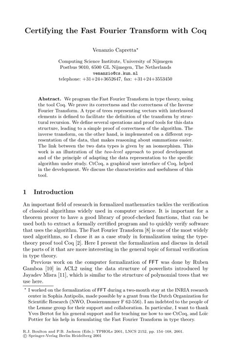 pdf certifying the fast fourier transform with coq