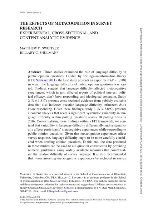 Pdf The Effects Of Metacognition In Survey Research Experimental Cross Sectional And