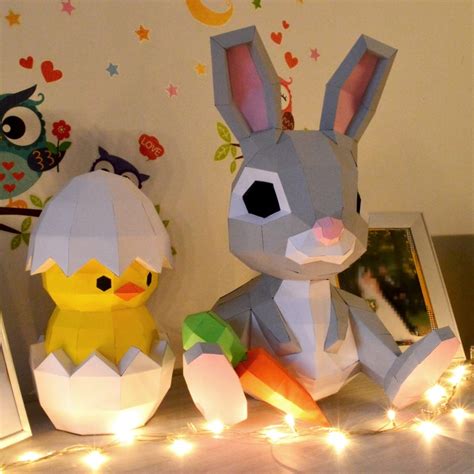 Bunny Papercraft 3d Diy Low Poly Paper Crafts Easter Rabbit Etsy