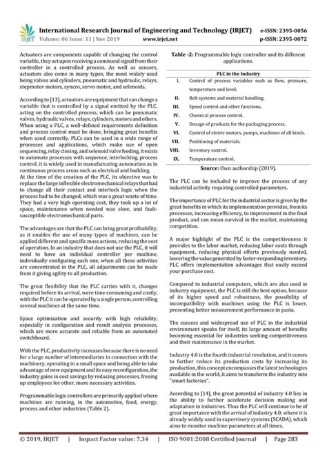 Irjet The Importance Of The Programmable Logic Controller “plc” In The