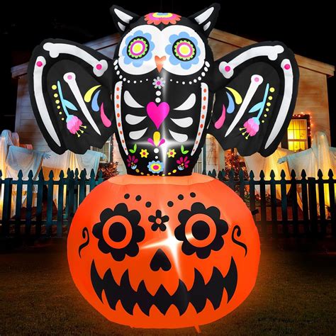 Rocinha 6ft Halloween Inflatables Pumpkin With Skull Owl