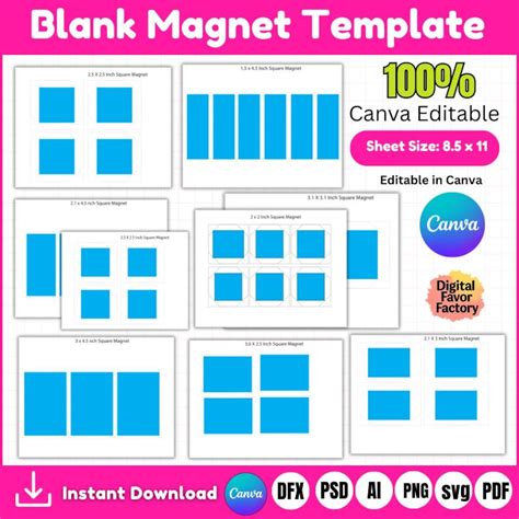 2 1 X 3 Square Fridge Magnet Template Bundle Photo Magnet Template