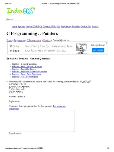 C Programming Pointers Exercise Pointers General Questions Pdf