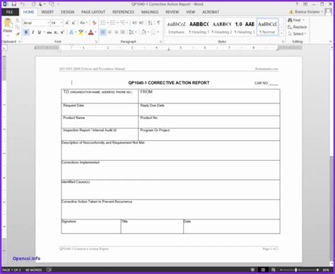Non Conformance Report Template