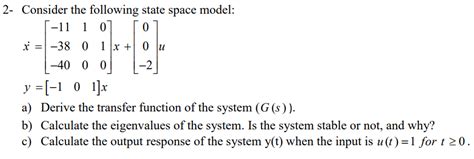 Solved 2 Consider The Following State Space Model X 38 0