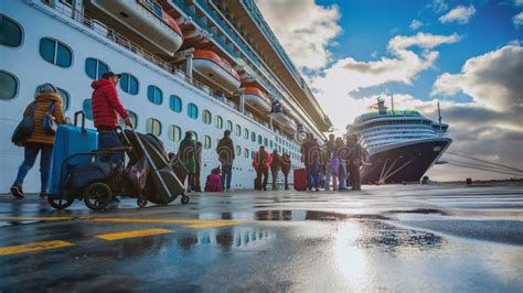 Cruise Ship And Passengers In Port Cruise Ship Standing At The Seaport