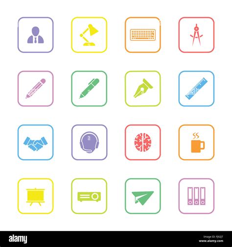 JPEG Colorful Flat Icon Set With Rounded Rectangle Frame For Web Design UI Infographic And