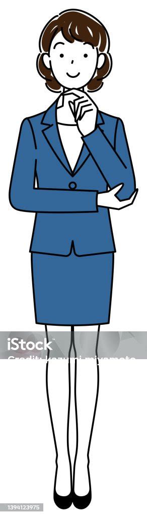 양복을 입은 예쁜 여자가 긍정적 인 해결책을 생각합니다 전신 스탠딩 일러스트 레이 션 벡터 20 29세에 대한 스톡 벡터 아트 및 기타 이미지 Istock