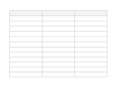 3 Column Chart Blank Table Printable Template