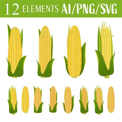 Corn Clipart Vector Art Corn Design Digital Graphics Farming Elements